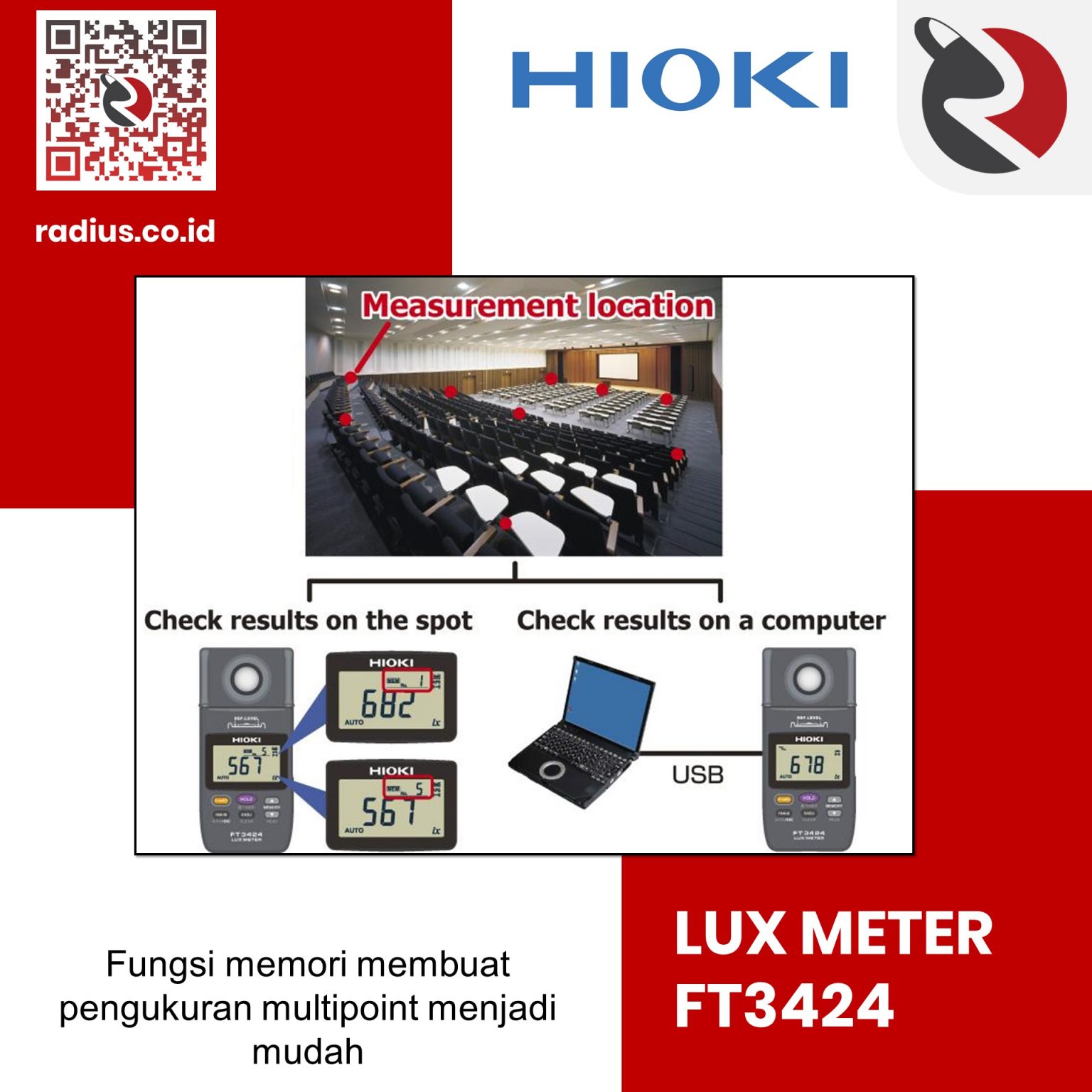 Hioki FT3424 Lux Meter | PT. Radius Allkindo Electric